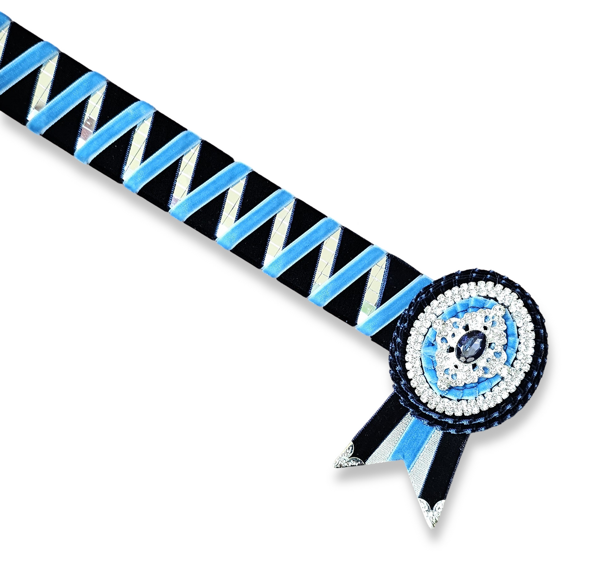 Navy, Skye Blue & Silver Mirror Sharkstooth Browband – Classique Equine