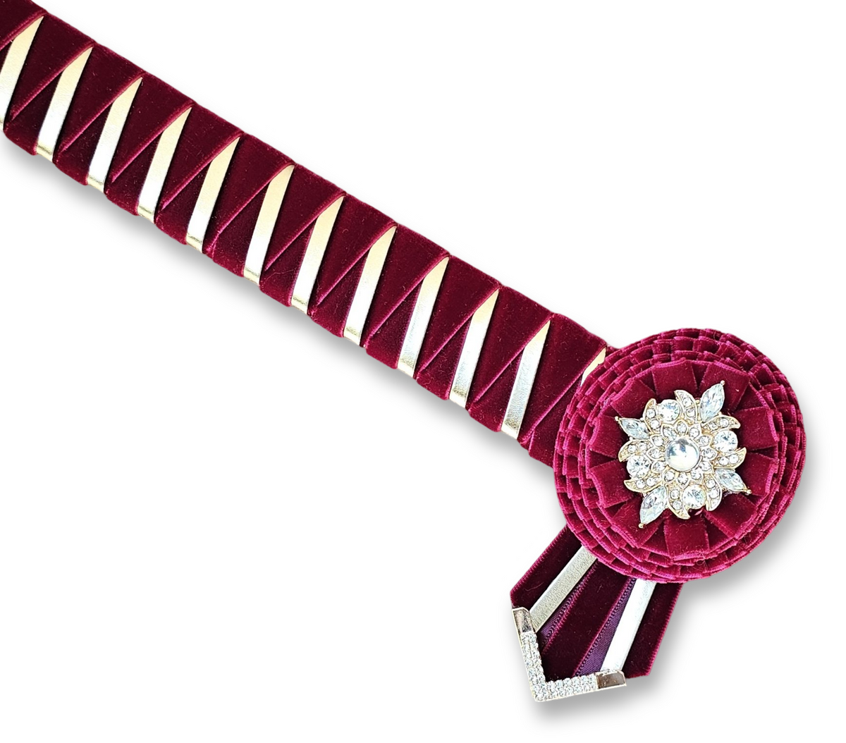 Burgundy & Rose Gold Velvet Sharkstooth Browband – Classique Equine