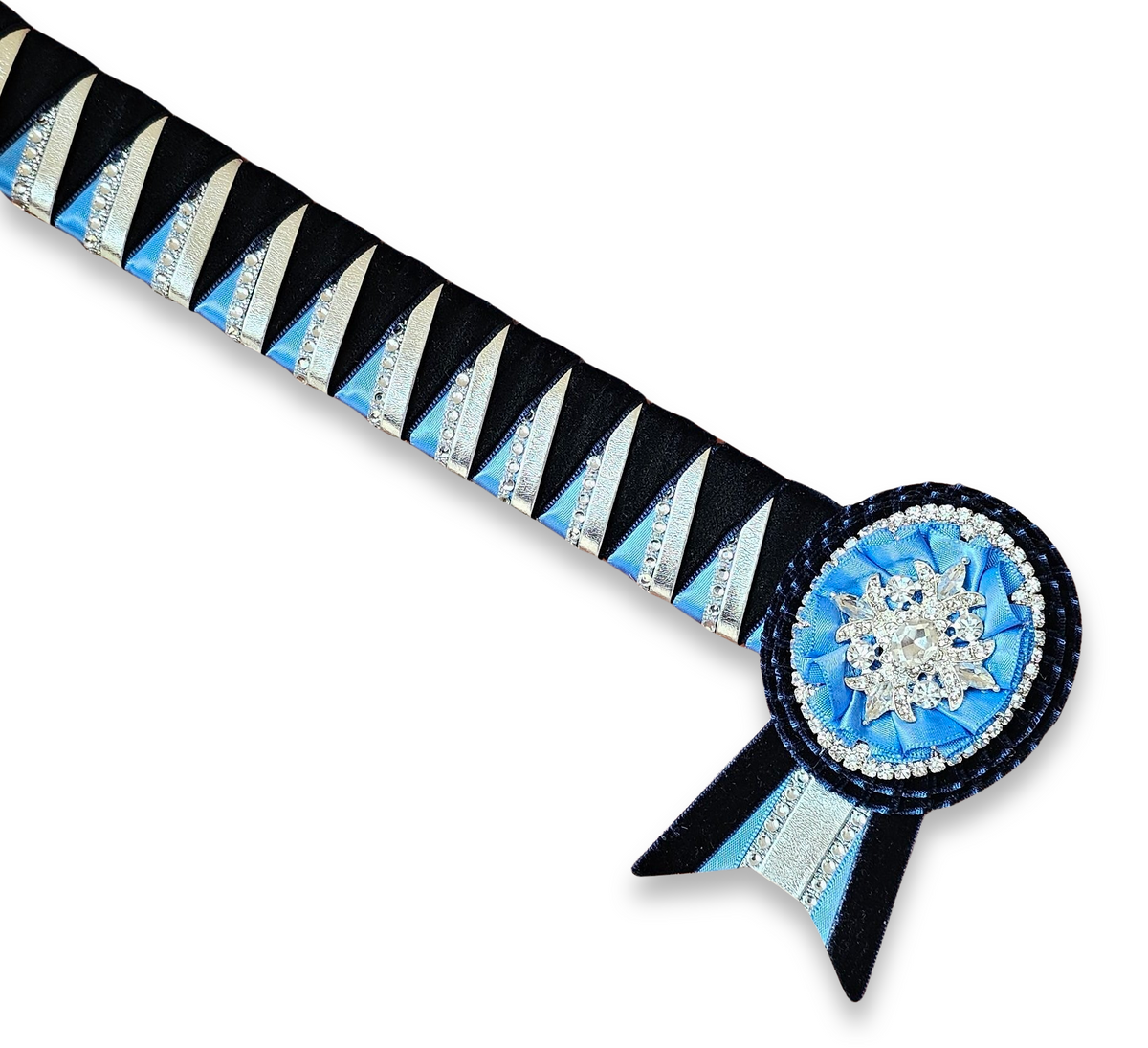 Navy, Cornflower & Silver Velvet Sharkstooth Browband – Classique Equine