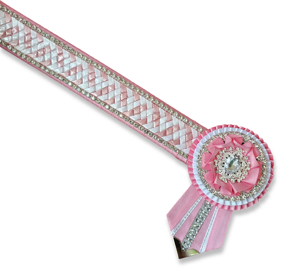 Candy Pink, White & Silver Crystal Braid Browband – Classique Equine