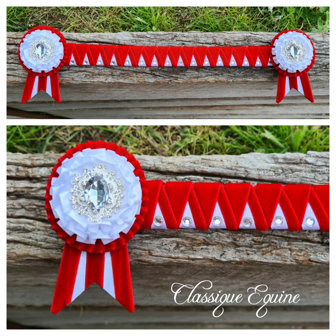 Red & White Velvet Sharkstooth Browband – Classique Equine
